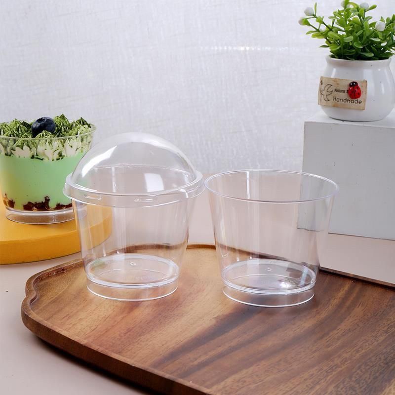 TRANSPARENT PLASTIC JELLY MOUSSE CUP WITH ROUND LID / COVER CONTAINER ...