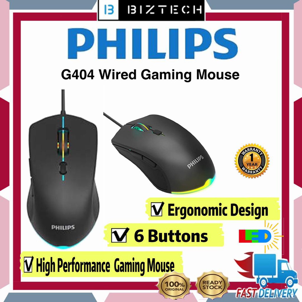 Philips G404 SPK9404 2400DPI Wired Gaming Mouse with 7 Colors Ambiglow ...