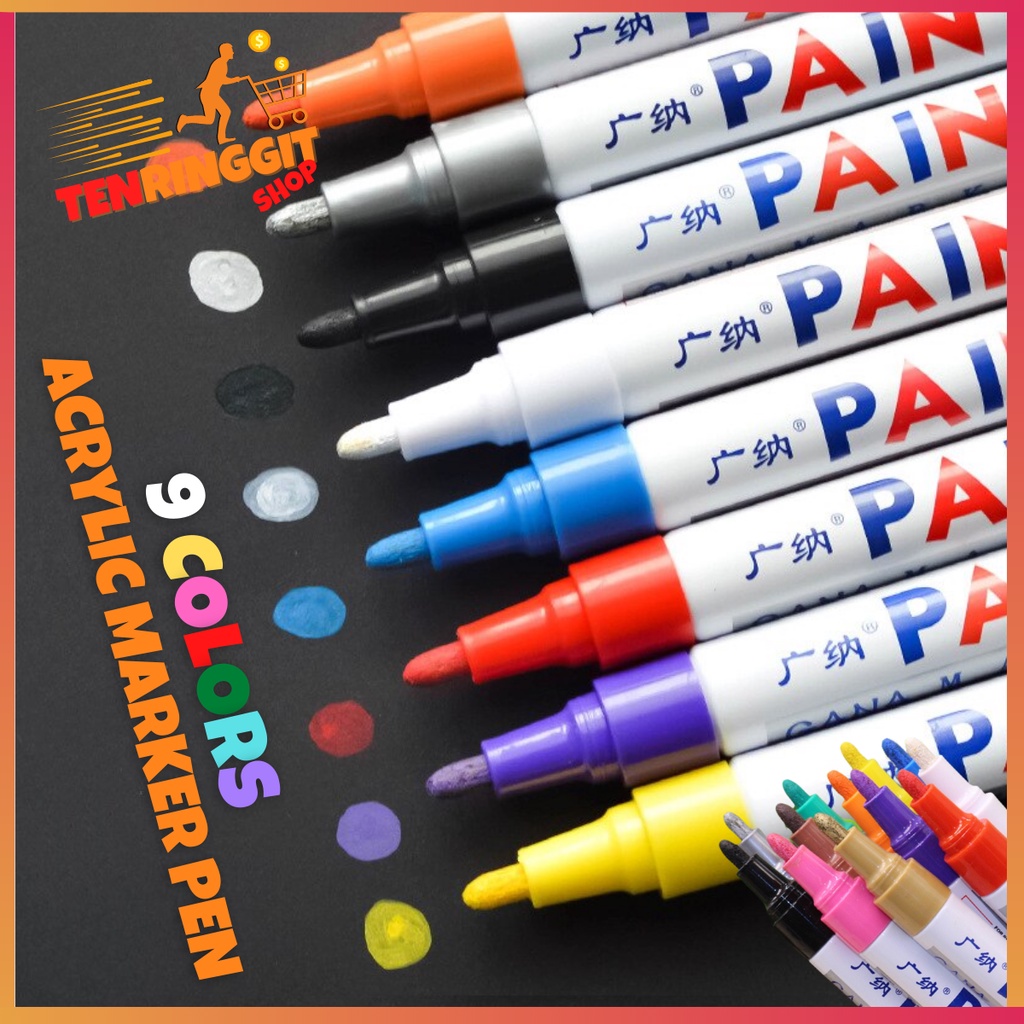 9 Colours Paint Marker Colourful Drawing Marker Pen Acrylic Permanent ...