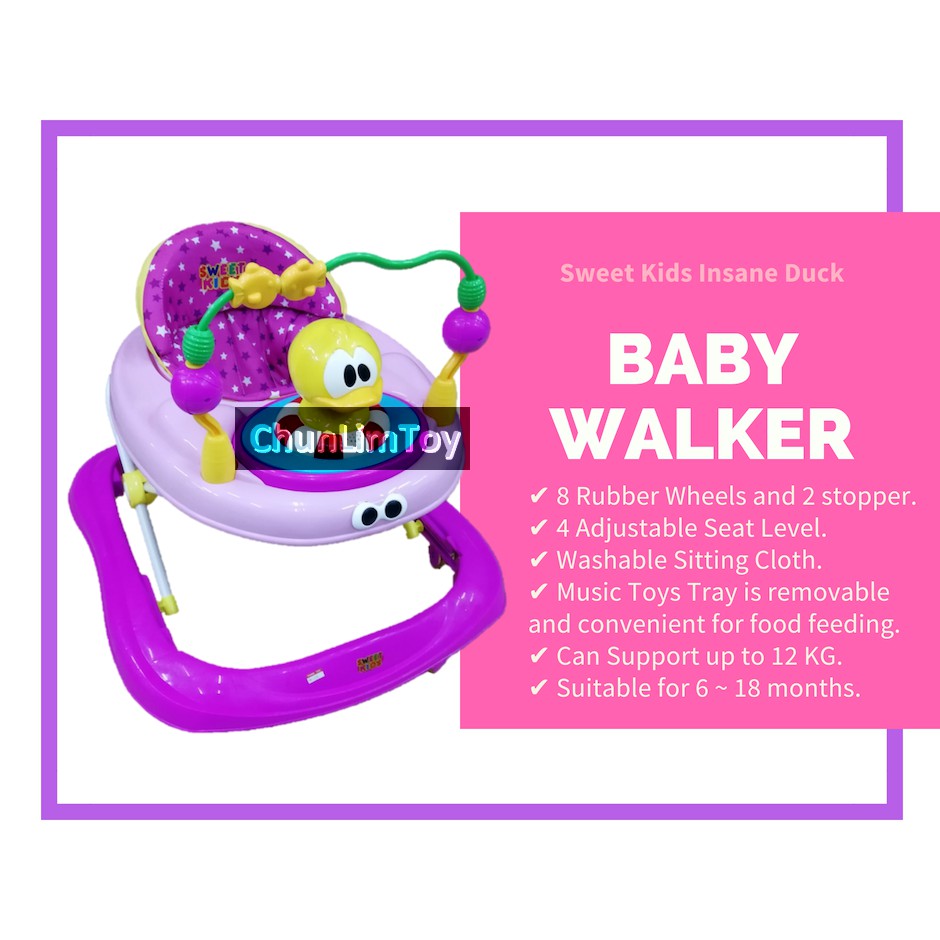 Chunlim - 8 Rubber Wheels Insane Duck Baby Walker with 2 Stopper and 4 ...