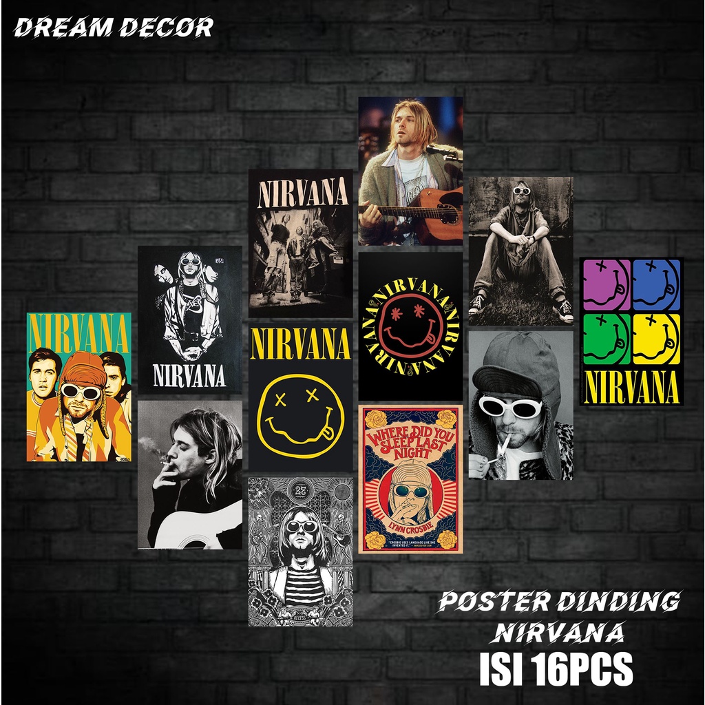 HIASAN DINDING Nirvana Aesthetic Band Wall Poster Contents 16pcs Glossy ...