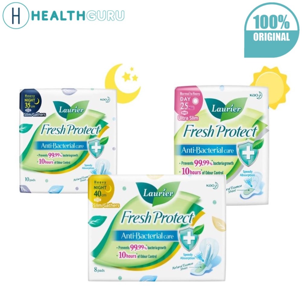 Laurier Fresh Protect Sanitary Pad Wing Day Night Anti-bacterial Odour ...