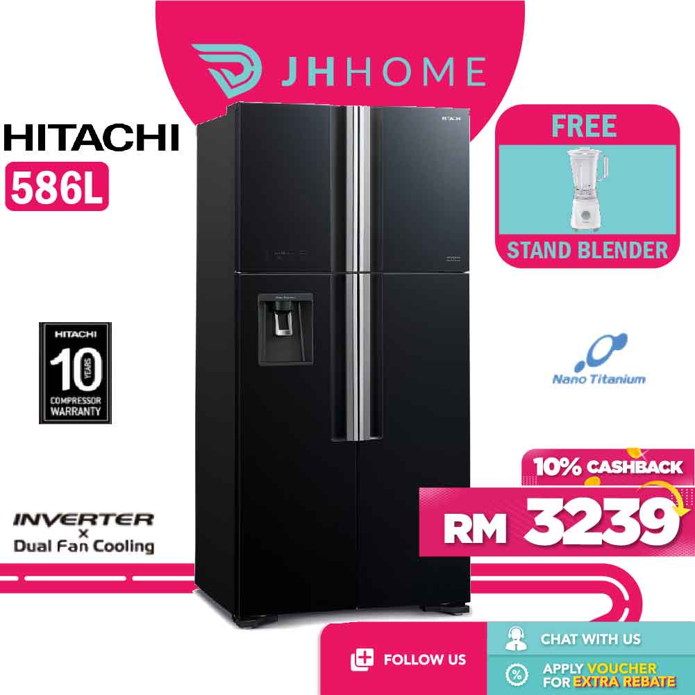 Hitachi 586 L Glass Big French 4 Door Refrigerator R-W720P7M GBK [Free ...