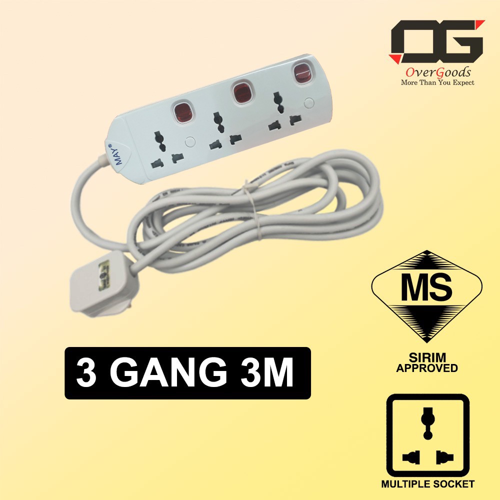 Universal May 3Gang Type Multi Extension Socket (3 Meter) 3pin Calbe ...