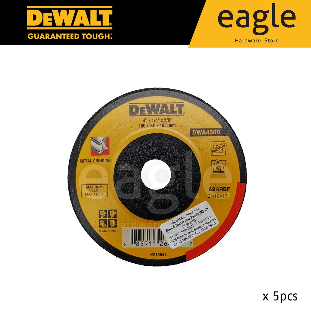Dewalt DWA4500 100 X 6.0mm X 16mm Metal Grinding Wheel x 5 Pcs | Shopee ...