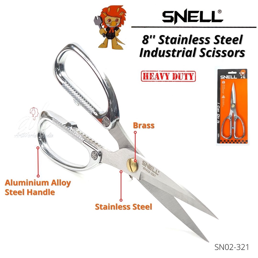 SNELL 8'' Silver Stainless Steel Industrial Scissors - SN02-321 ...