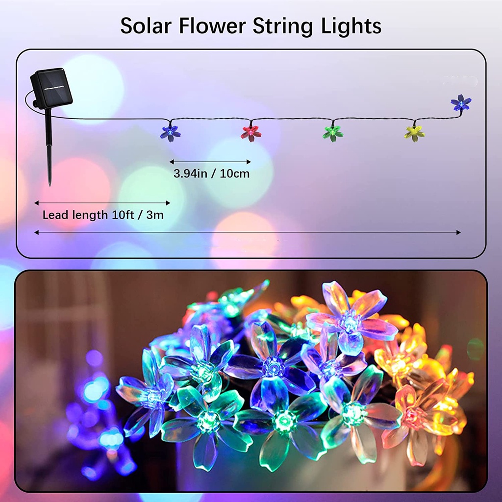 Solar Flower String Lights Outdoor Waterproof Cherry Blossom Solar ...