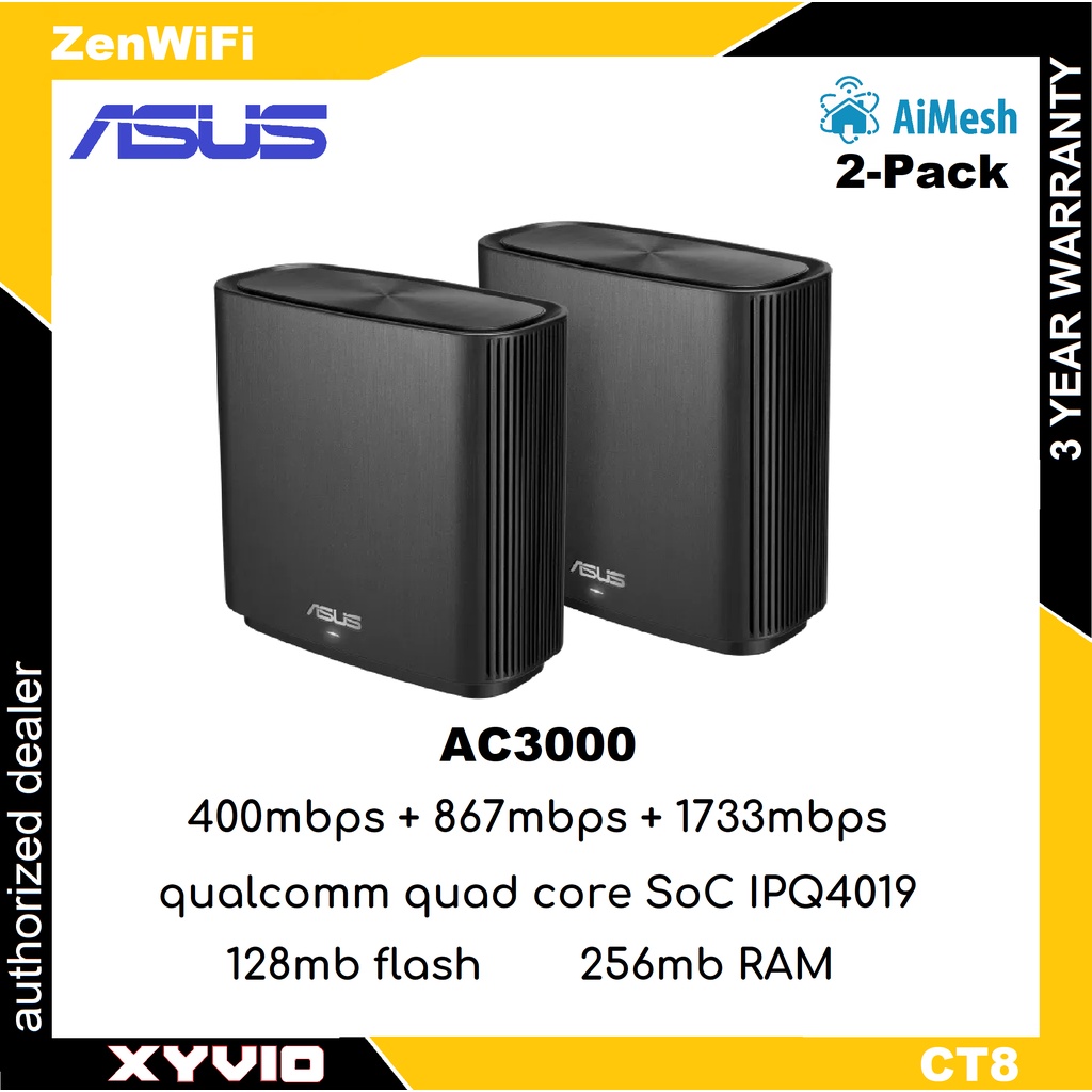 ASUS ZenWiFi CT8 1-Pack | 2-Pack AC3000 Mesh Router Tri-band WiFi Router Whole Home Mesh AiMesh ...