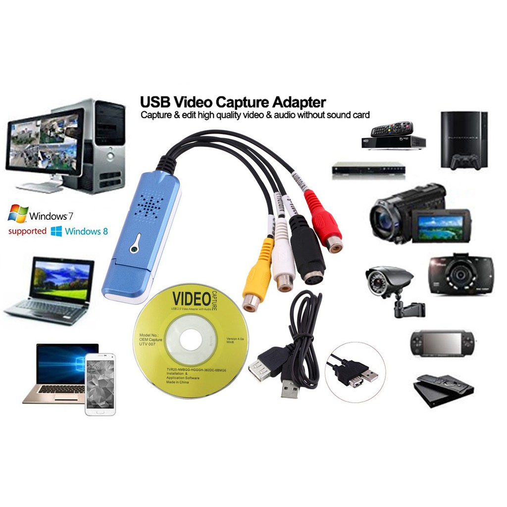 USB 2.0 Video Audio Capture Card Adapter CCTV/DVD/Decoder/VHS computer ...