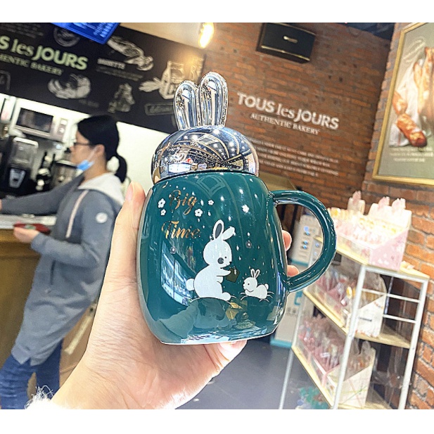 Cartoon Japanese rabbit cup with lid leak-proof mug milk coffee cute ...