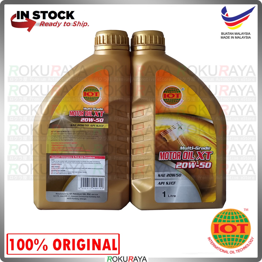 [1 LITER] 1L XT 20W-50 Motor Oil Multi-Grade API SJ/CF Minyak Motor IOT ...