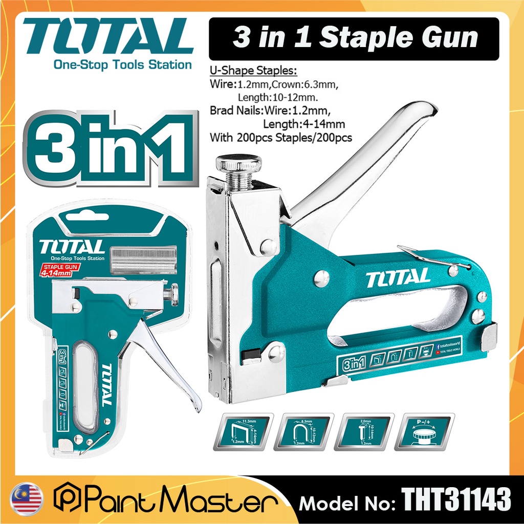 TOTAL 3 in 1 Staple Gun Adjustable Driving Force THT31143 | Shopee Malaysia