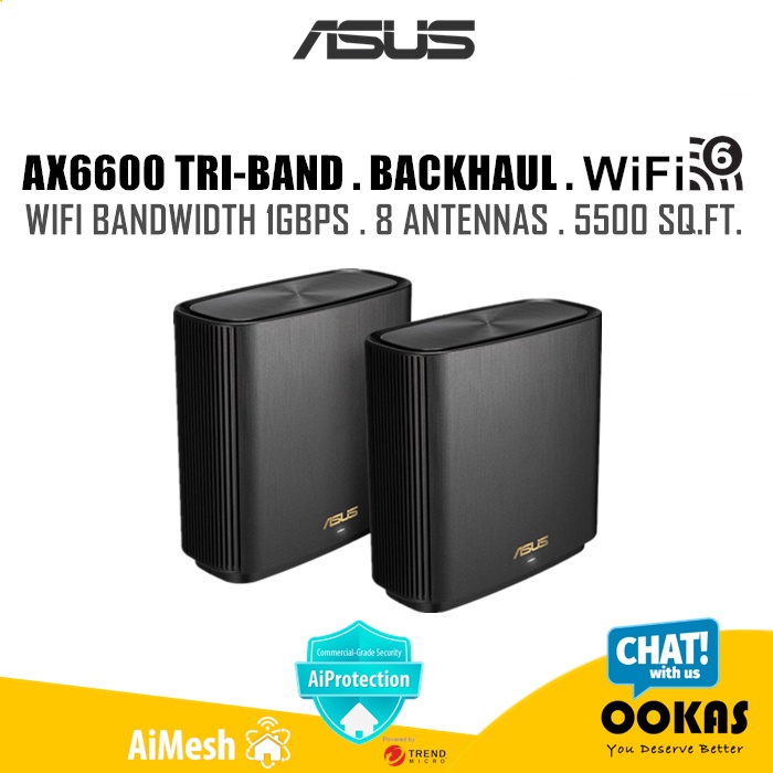 Asus ZenWiFi AX (XT8) WiFi 6 AX6600 Tri-Band Mesh Wi-Fi, 4x Ethernet ...