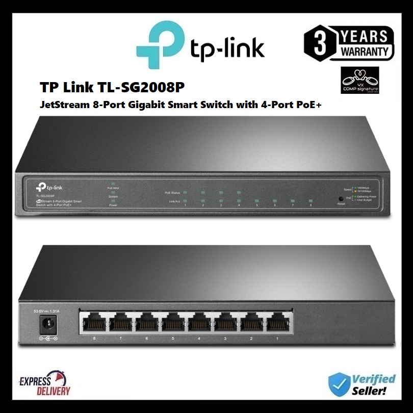 TP Link TL-SG2008P JetStream 8-Port Gigabit Smart Switch with 4-Port ...