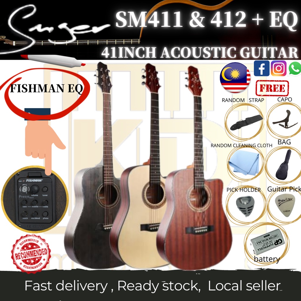 🔥EQ MODEL🔥SMIGER ACOUSTIC GUITAR SM-411 & 412 + EQ + FREE BAG + FREE ...