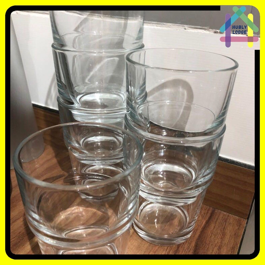 [6 PIECES] WATER GLASS DRINKING CLEAR GLASS 17CL WATER CUP GELAS AIR ...
