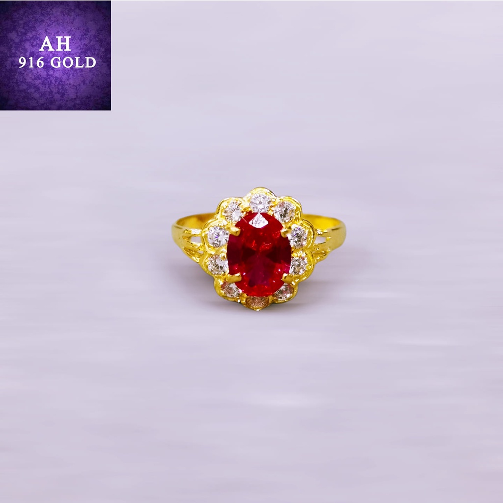 Cincin Tunang Emas 916 Permata Merah Size 15/Merisik/Kahwini/Nikah ...