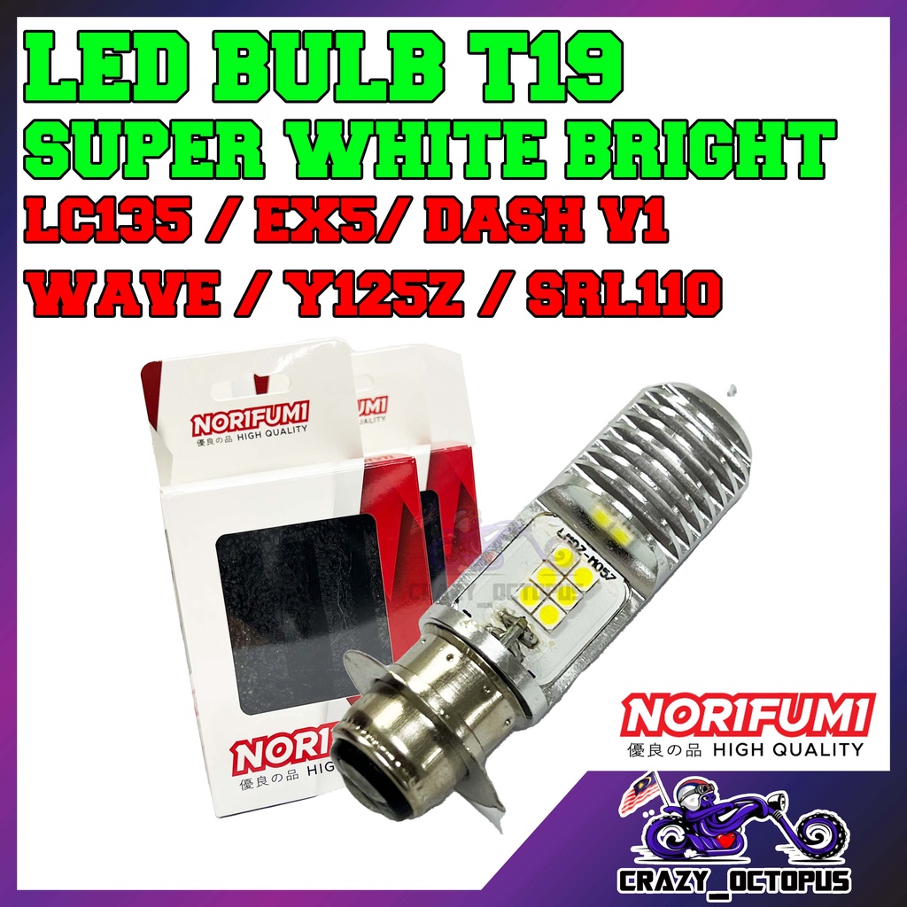 LED BULB T19 MENTOL LC135 / EX5/ DASH V1/ WAVE / Y125Z / SRL110 T19 HID HEAD LAMP SUPER WHITE ...