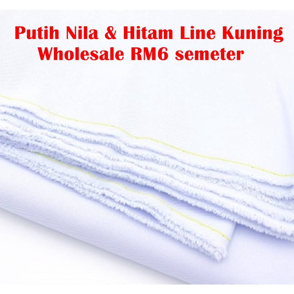 Kain Putih Nila & Hitam Line Kuning Jururawat 100%Polyester Gaberdine58 ...