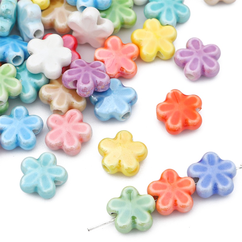 Colourful Flower Ceramic Loose Spacer Beads For Jewelry Making Handmade ...