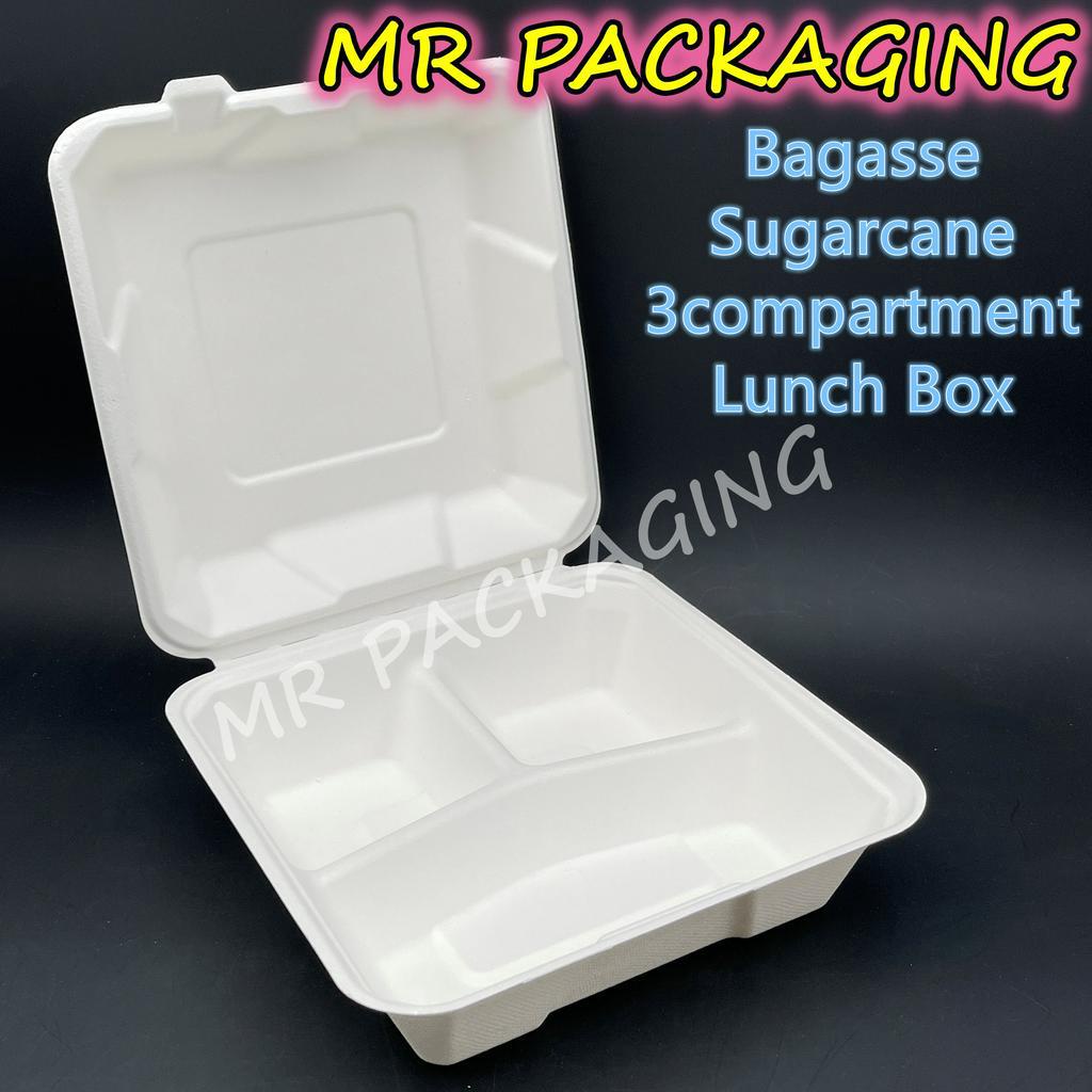 Biodegradable 3 compartment Lunch Box [ 50pcs± ] Sugarcane Bagasse Food ...