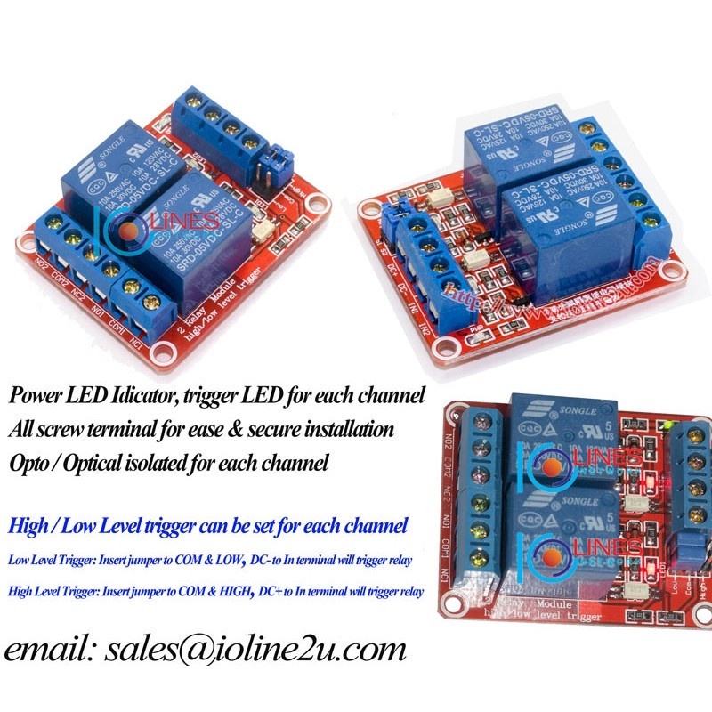 HQ 2 Channel 5V Opto Isolated Relay Module board Alarm Arduino Project ...