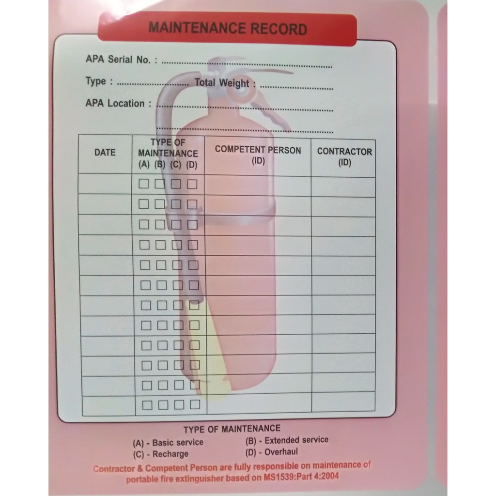 Fire Extinguisher Maintenance Record | Shopee Malaysia