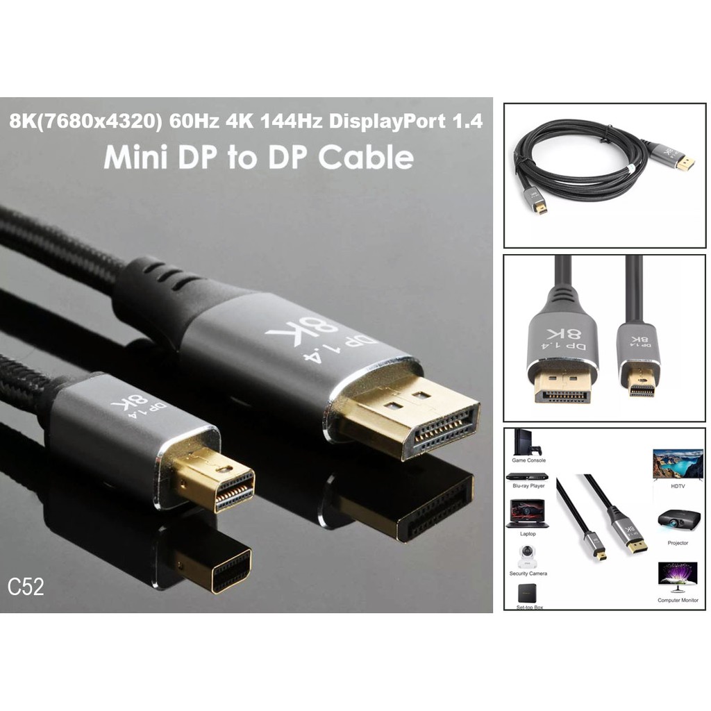 Gold plated Mini DP to DisplayPort 1.4 Mdp 8K 7680x4320 60Hz 4K 144Hz ...