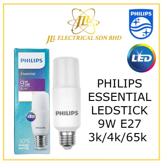 PHILIPS ESSENTIAL 9W E27 806LM LED STICK [3000K/4000K/6500K] | Shopee ...