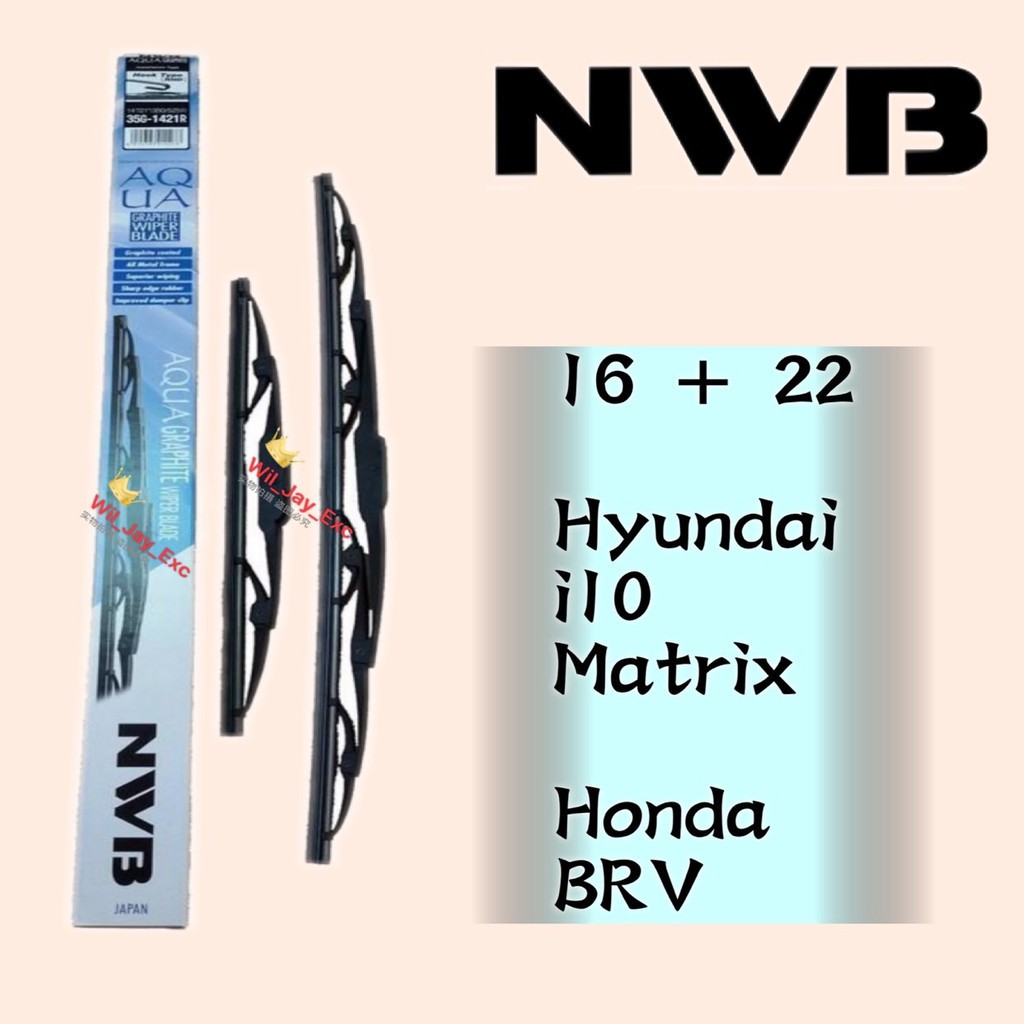 NWB GRAPHITE WIPER 16+22 BLADE AQUA JAPAN 16+22 HILUX REVO 2016~, I10,MATRIX, BRV,SENTRA N16 ...