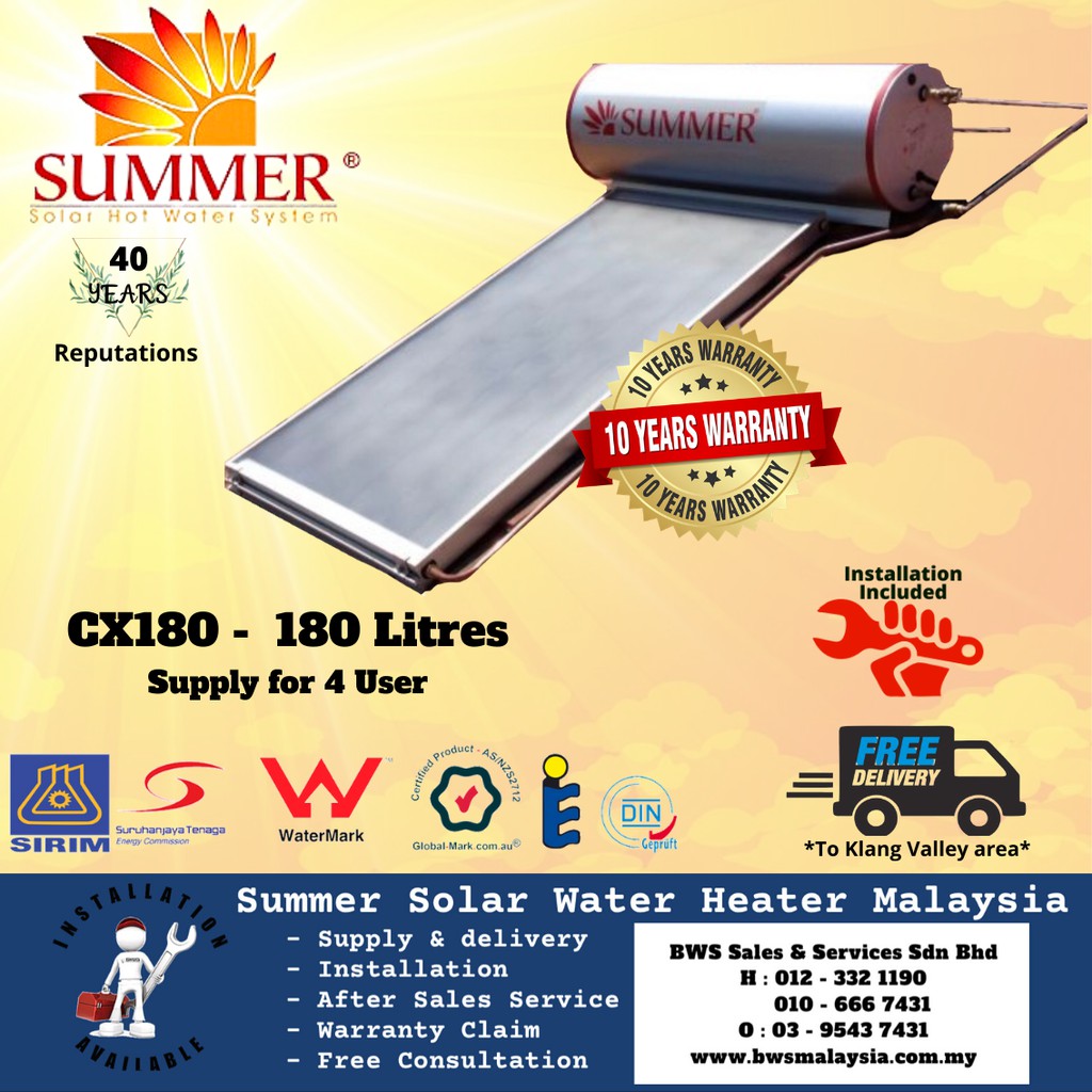 SUMMER CX180 SOLAR WATER HEATER | 180 Liters | Shopee Malaysia