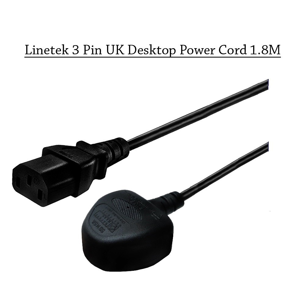 Linetek 3 Pin UK to IEC C13 Desktop PC Power Cord Cable 1.8M ...