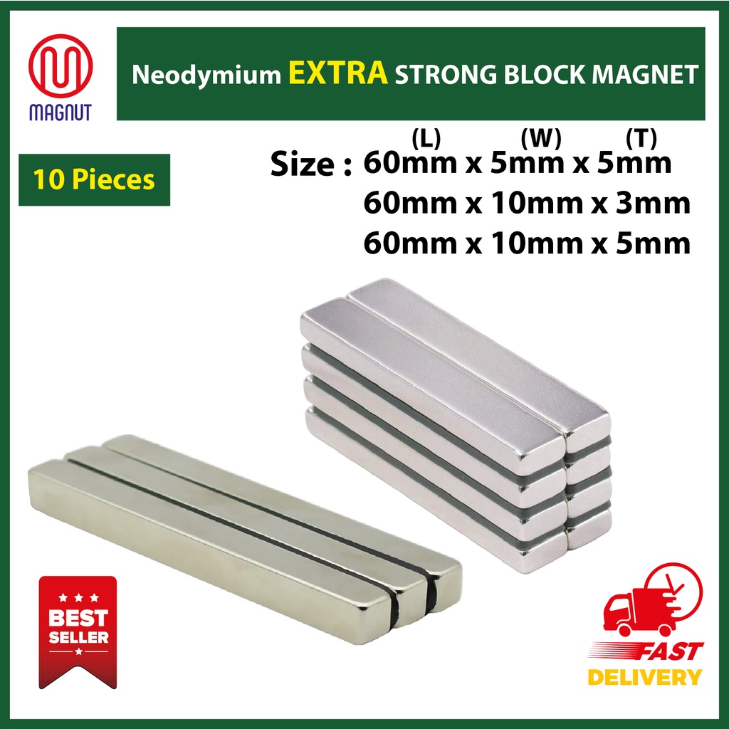 10pcs 60mm(L) VARIOUS SIZE Rectangular manget Neodymium strong block ...