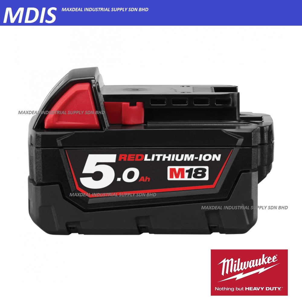 Original MILWAUKEE M18B5 18V 5.0AH M18 Red Lithium Ion Battery | Shopee ...