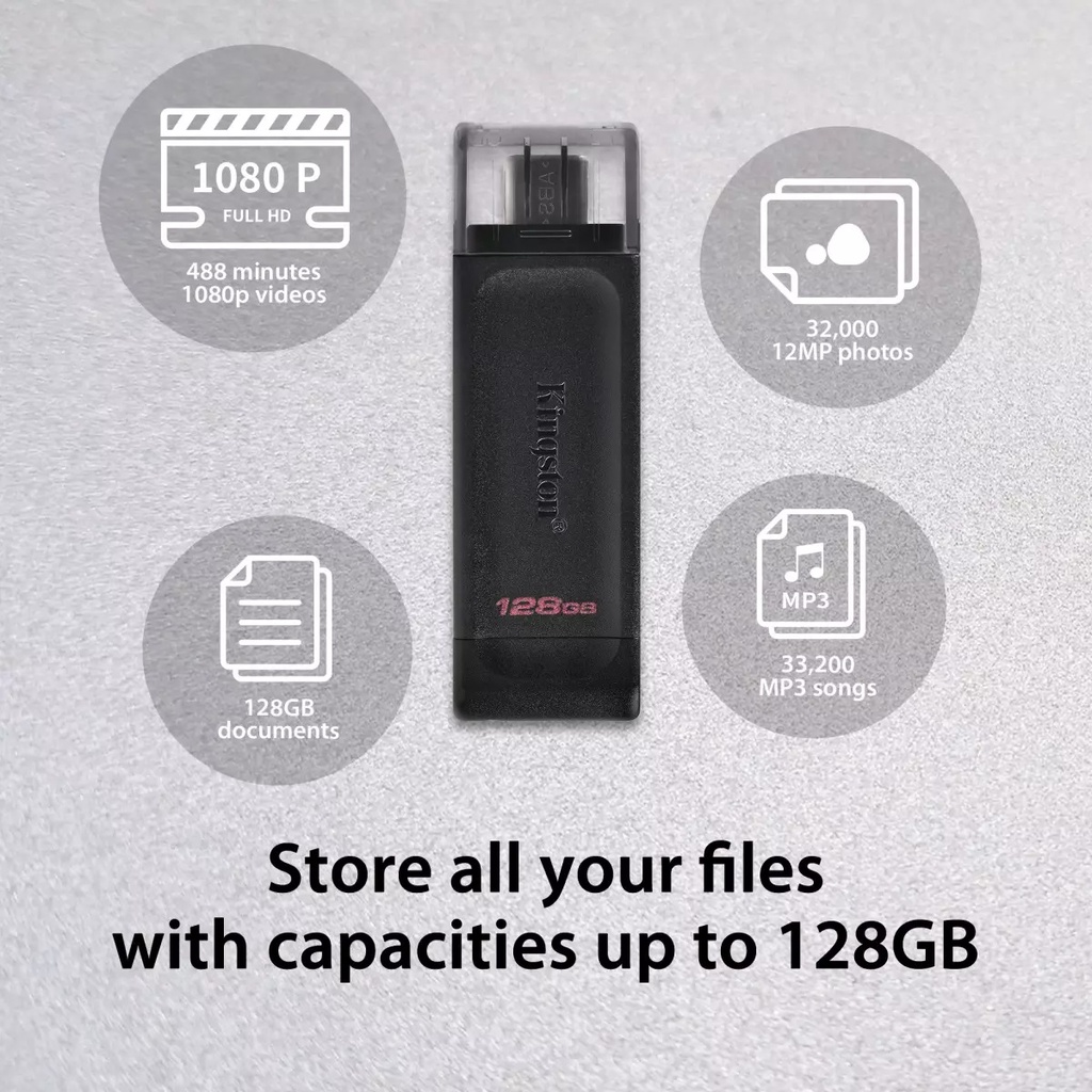 Kingston DataTraveler 70 DT70 USB-C Flash Drive Pendrive(64GB/128GB/256G)DT 70 OTG Smartphone ...