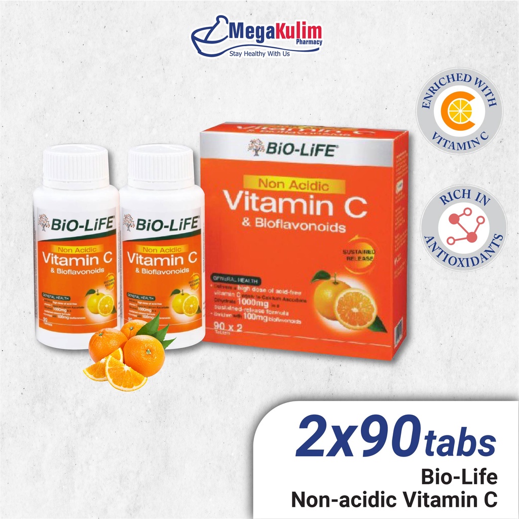 Biolife Non Acidic Vitamin C & Bioflavonoids (2X30 Tab / 2X90 Tab ...