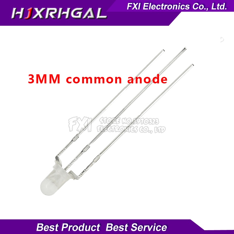 100pcs LED 3mm Round Diffused Red & Green two Color Common Anode LED ...