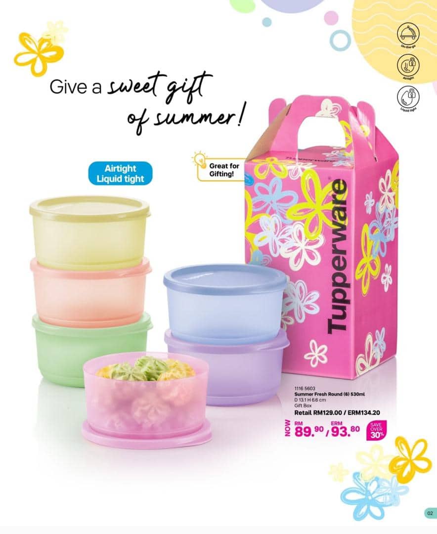 (1PC/ 2PCS) Tupperware Summer Fresh Round Food Container 530ML Gift Box ...
