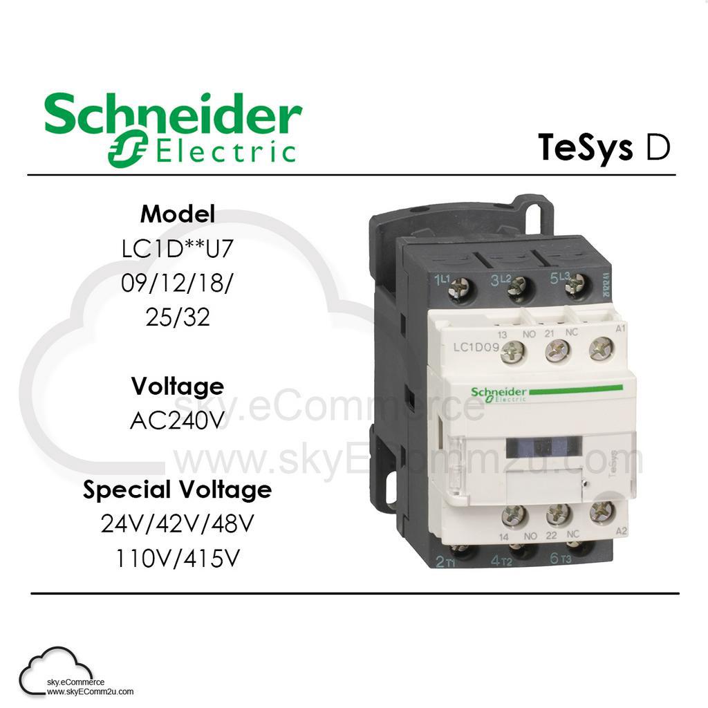 Schneider Contactor TeSys D LC1D09U7 LC1D12U7 LC1D18U7 LC1D25U7 ...