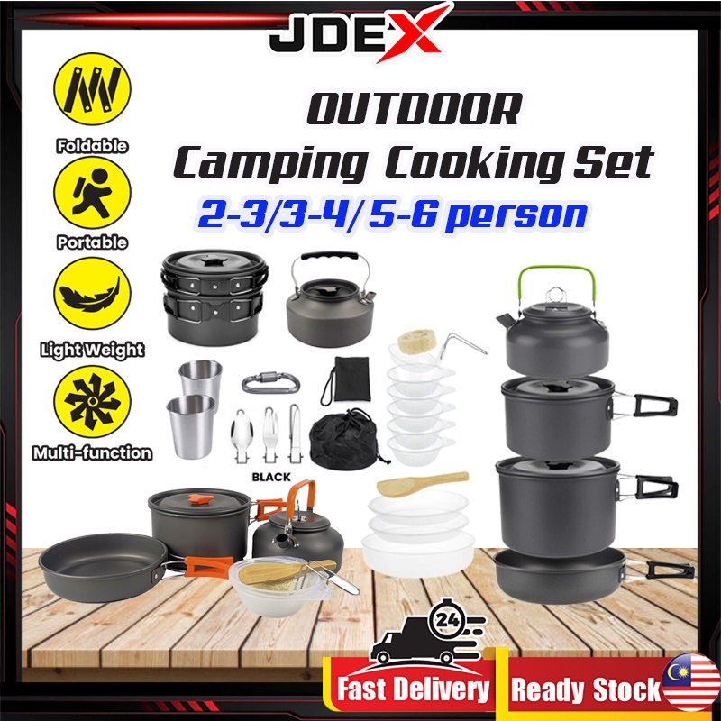 JDEX 4-5 Person Outdoor Camping Cooking Set Camping Cookware Hiking ...