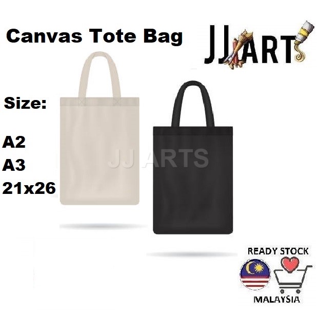 Canvas Tote Bag - Black / Natural - Size A2 / A3 / A4 / 21x26cm ...