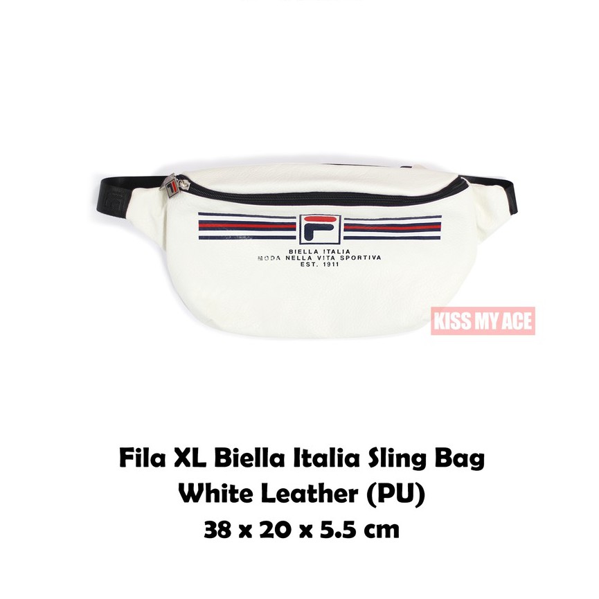 Fila XL Biella Italia Sling Bag All White Leather Large Logo Double ...