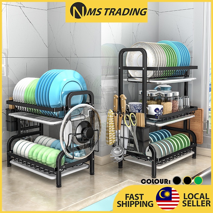 2&3 Tier Kitchen Organizer Dish Drying Rack Kitchen Storage for Plate ...