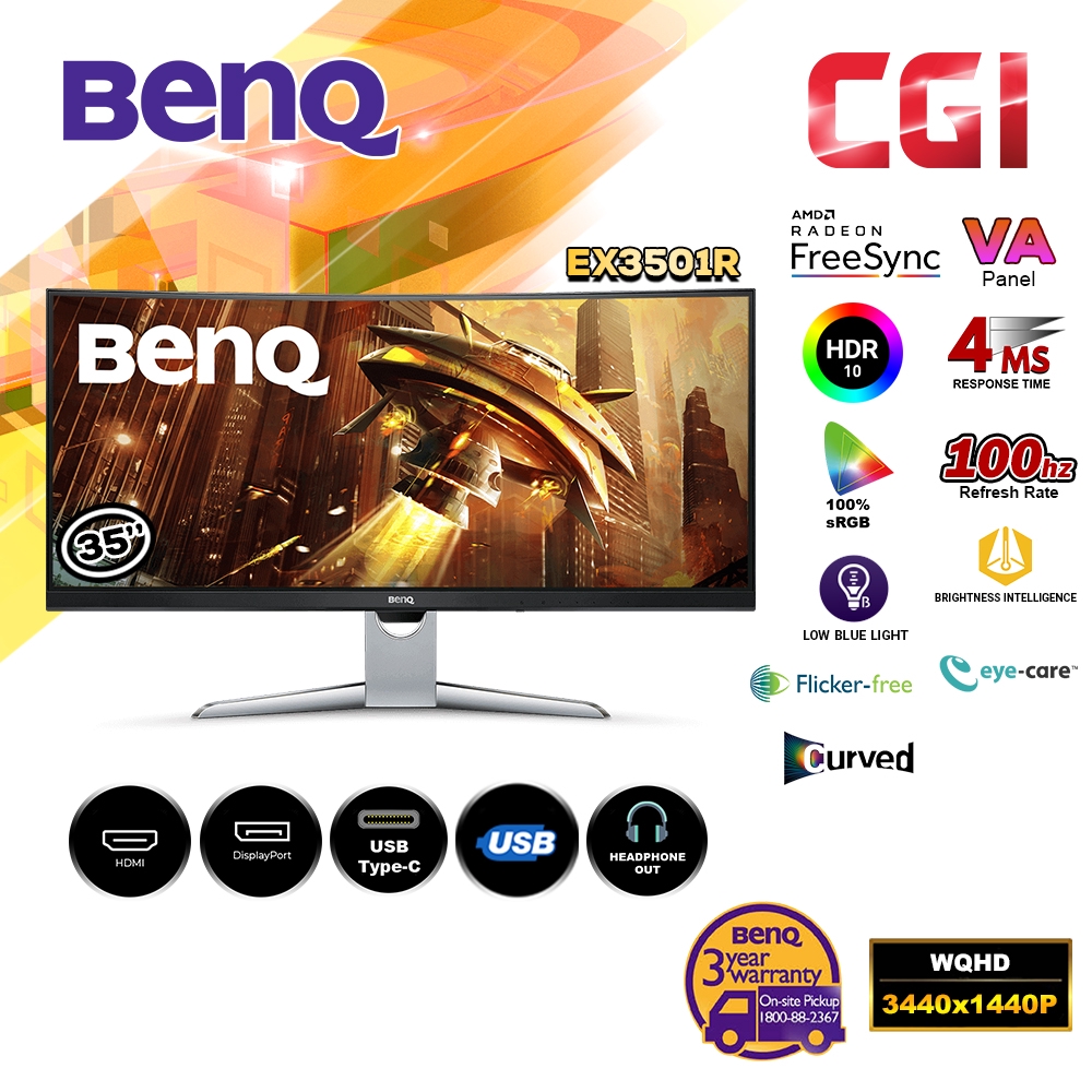 BenQ 35" EX3501R 2K WQHD 100Hz 4ms HDR 10 AMD FreeSync HDMI DP USB 3.1 ...