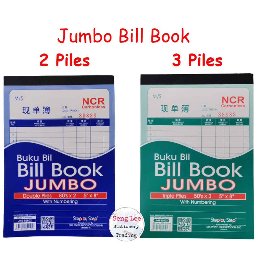 Bill Book Jumbo with Numbering Carbonless 80's x 2 ply / 50's x 3 ply ...