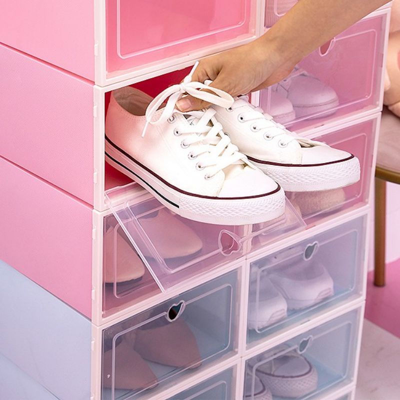Rak Kasut Plastik Bertutup Shoe Organiser Box Storage Colorful PP ...