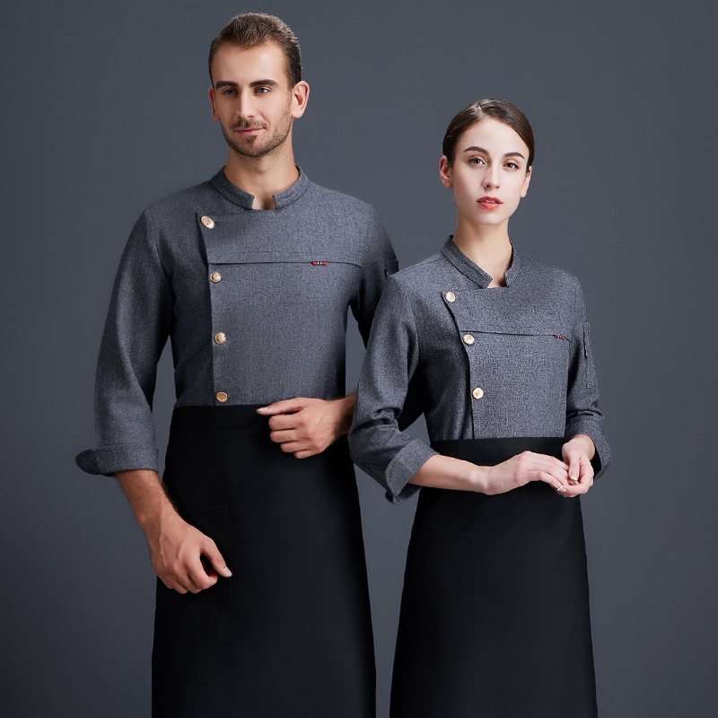 Chef's long-sleeved overalls men's and women's hotel restaurant coffee ...