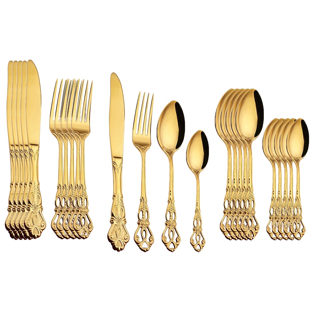 INTERNAUL Dinnerware Knives Tea Spoon Forks Royal Cutlery Gold ...
