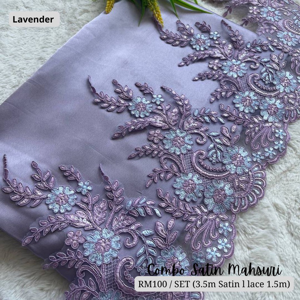 SET KAIN PASANG COMBO SATIN DENGAN LACE MAHSURI - LAVENDAR | Shopee ...
