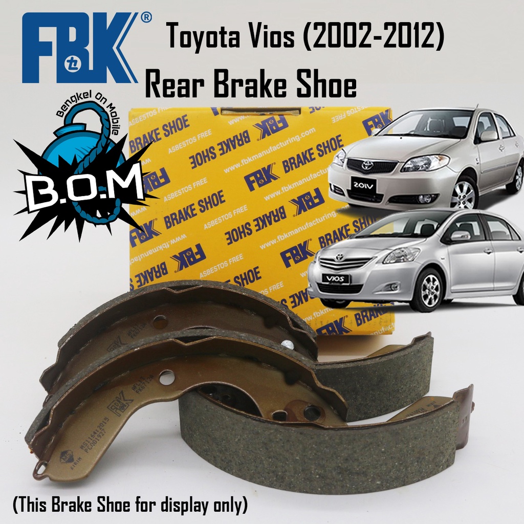 FBK Rear Brake shoe, Brake drum lining, Brake shoe belakang, Toyota Vios NCP42 (2002-2007 ...